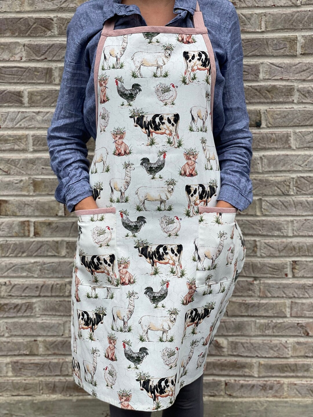 Farm Animal Apron: 100% Cotton Cooking Apron With Pockets - Etsy