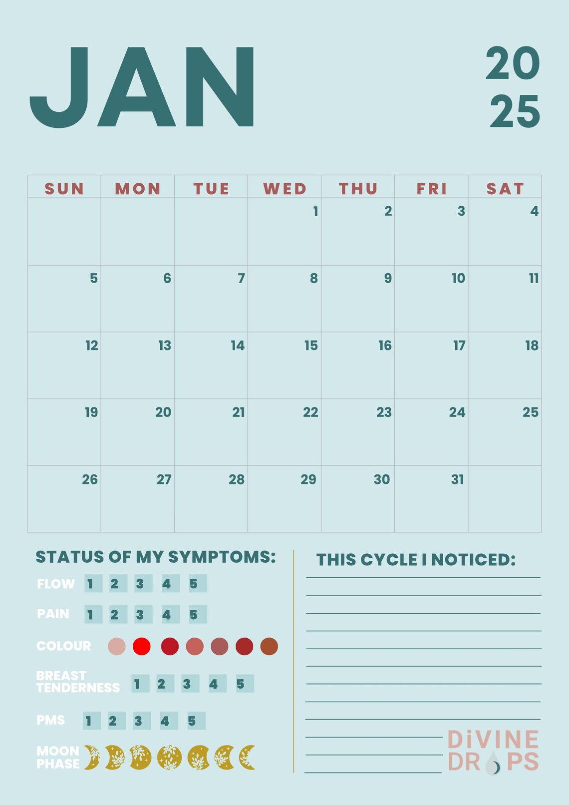Period Tracker Printable | Digital Period Journal | Year Cycle Calendar ...