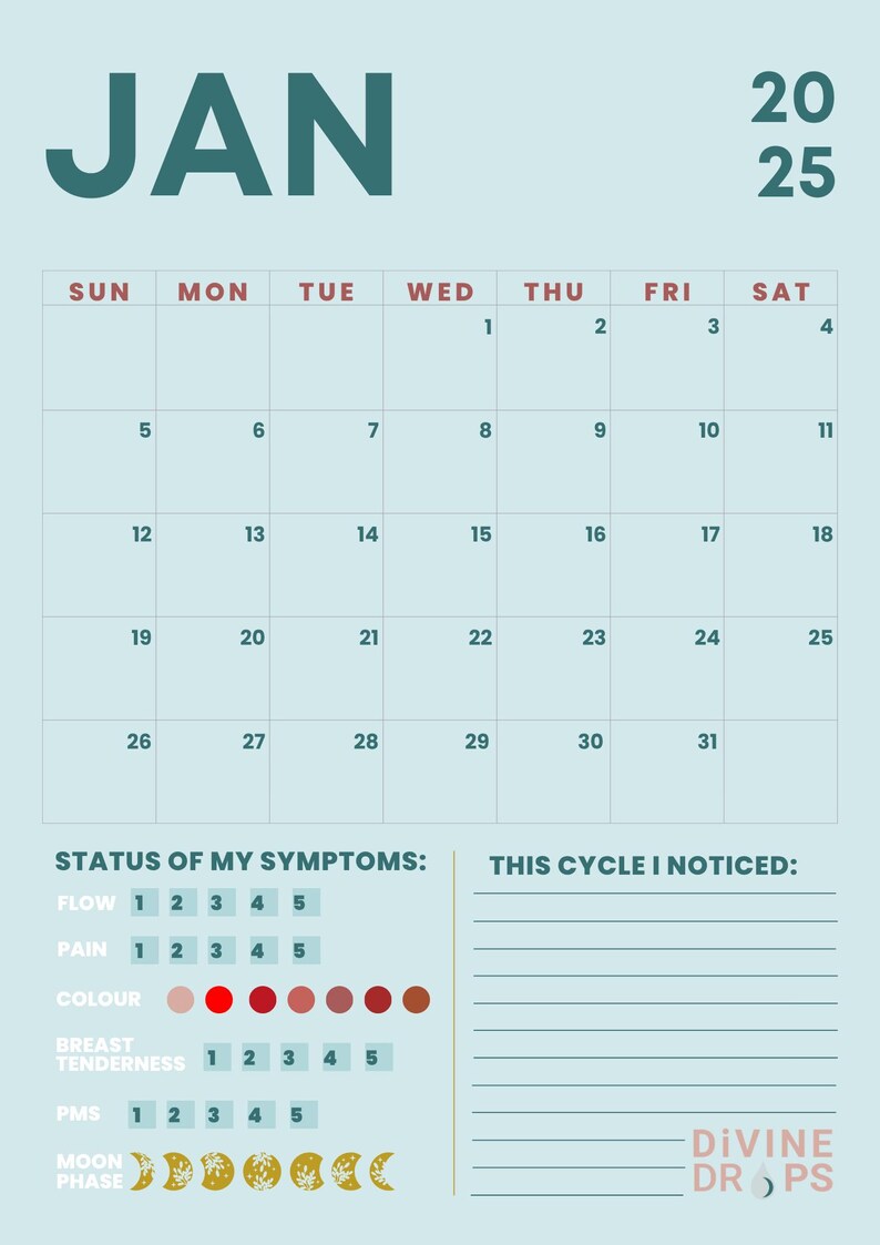 Period Tracker Printable | Digital Period Journal | Year Cycle Calendar ...