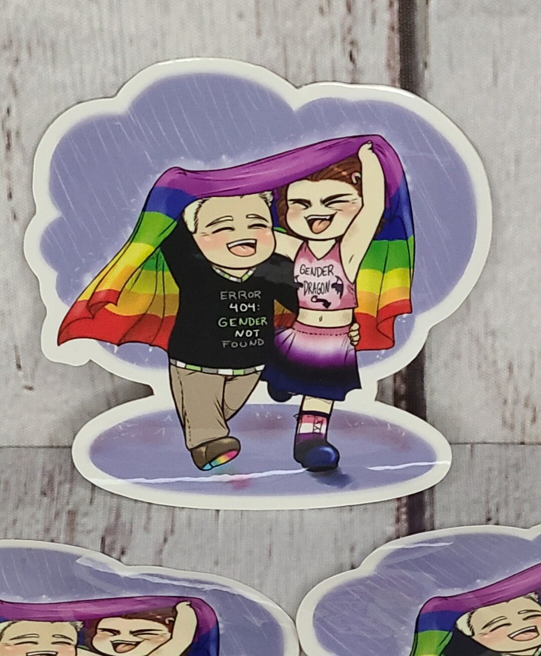 3" Angel & Demon Pride Stickers Rainbow Flag LGBTQ Rain Cloud Chibi Art ...
