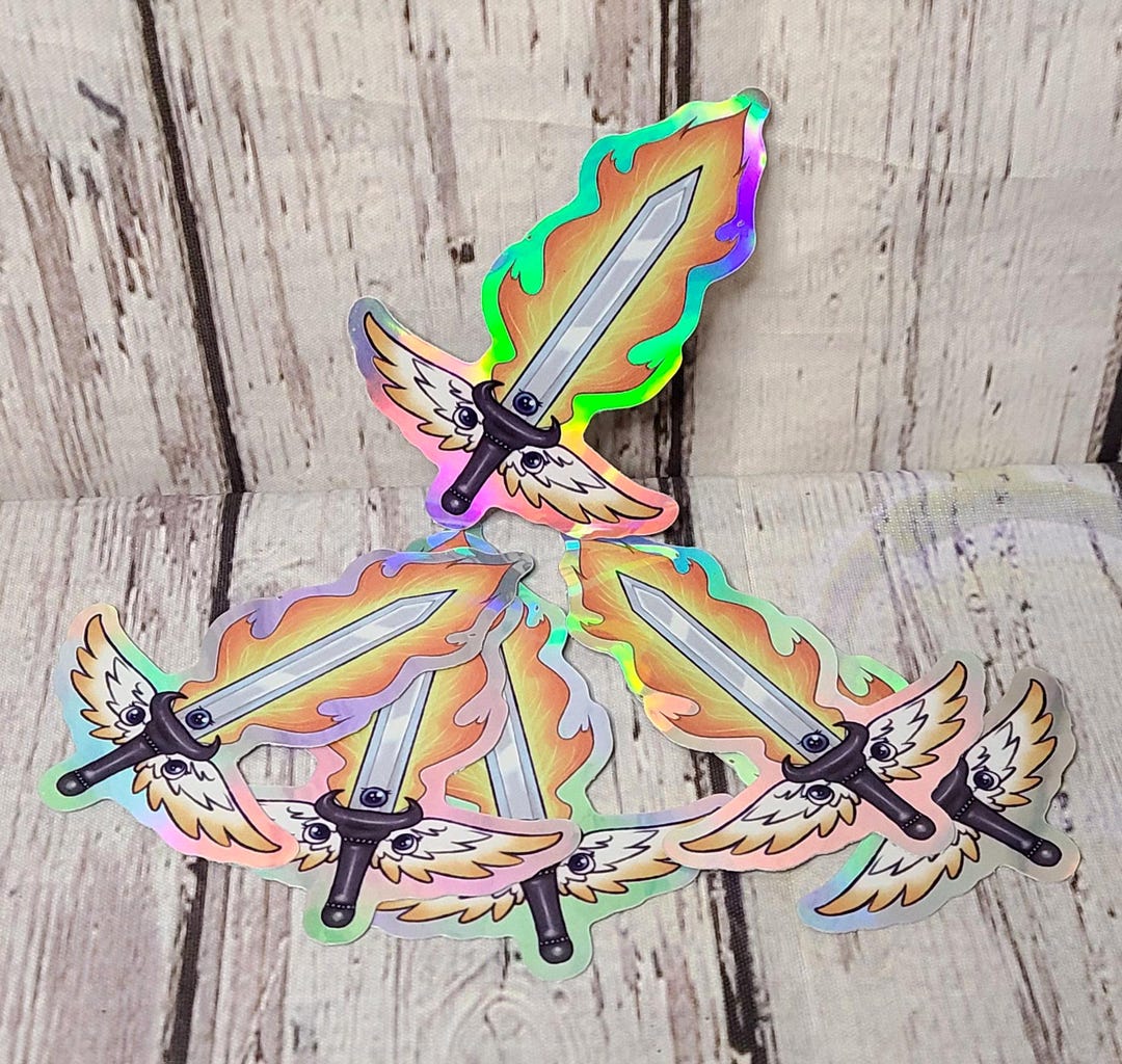 3" 'flaming Sword' Rainbow Sticker Principality Angel Wings True Form ...