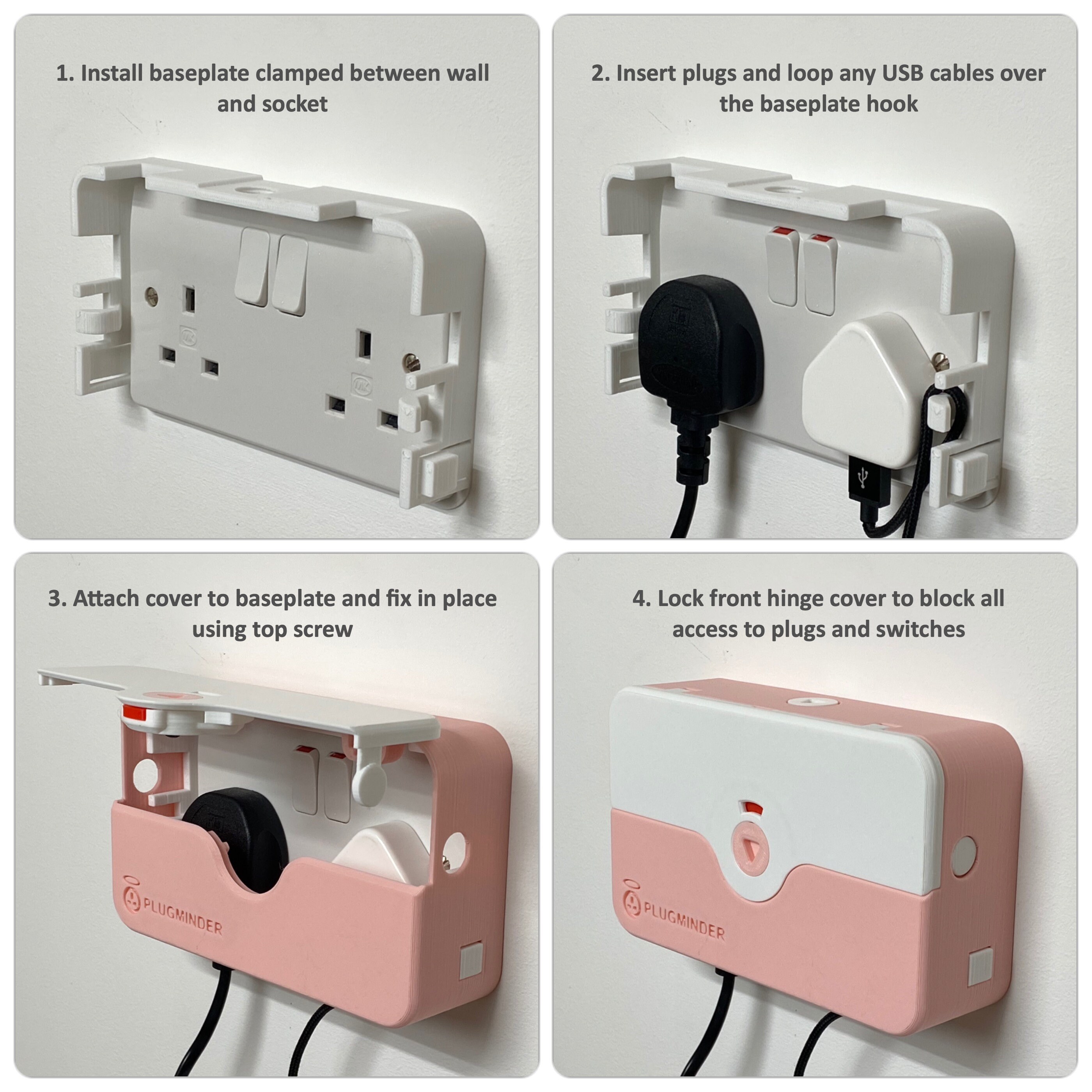 Plugminder: Lockable 3d-printed Socket, Plug and Phone Charger Cable ...