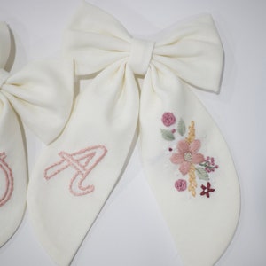 Personalized Initial Bow, Custom Name Bow, Hand Embroidered Floral Bow ...