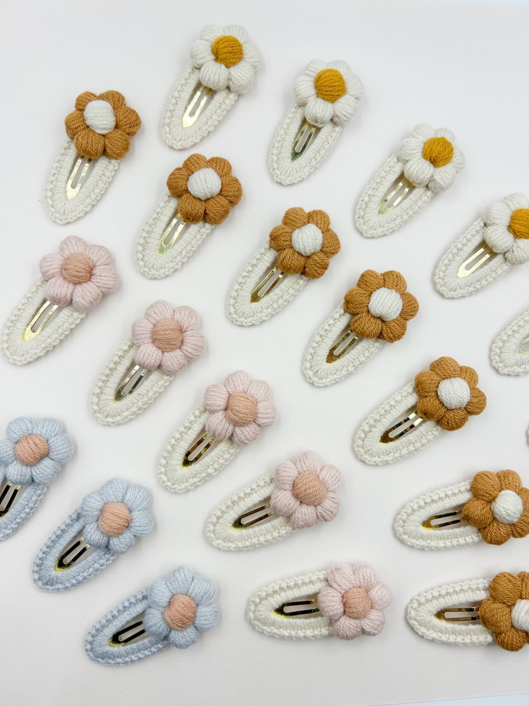 Crochet Snap Clips, Floral Snap Clips, Daisy Hair Clips, Baby Headband ...