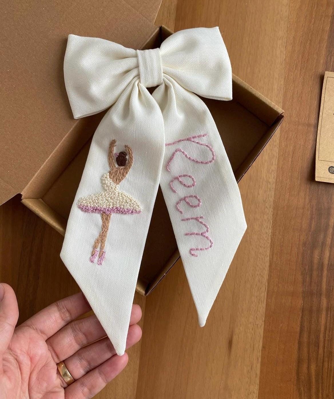 Initial Hand Embroidered Bow, Custom Name Bow, Floral Hair Bow, Baby ...