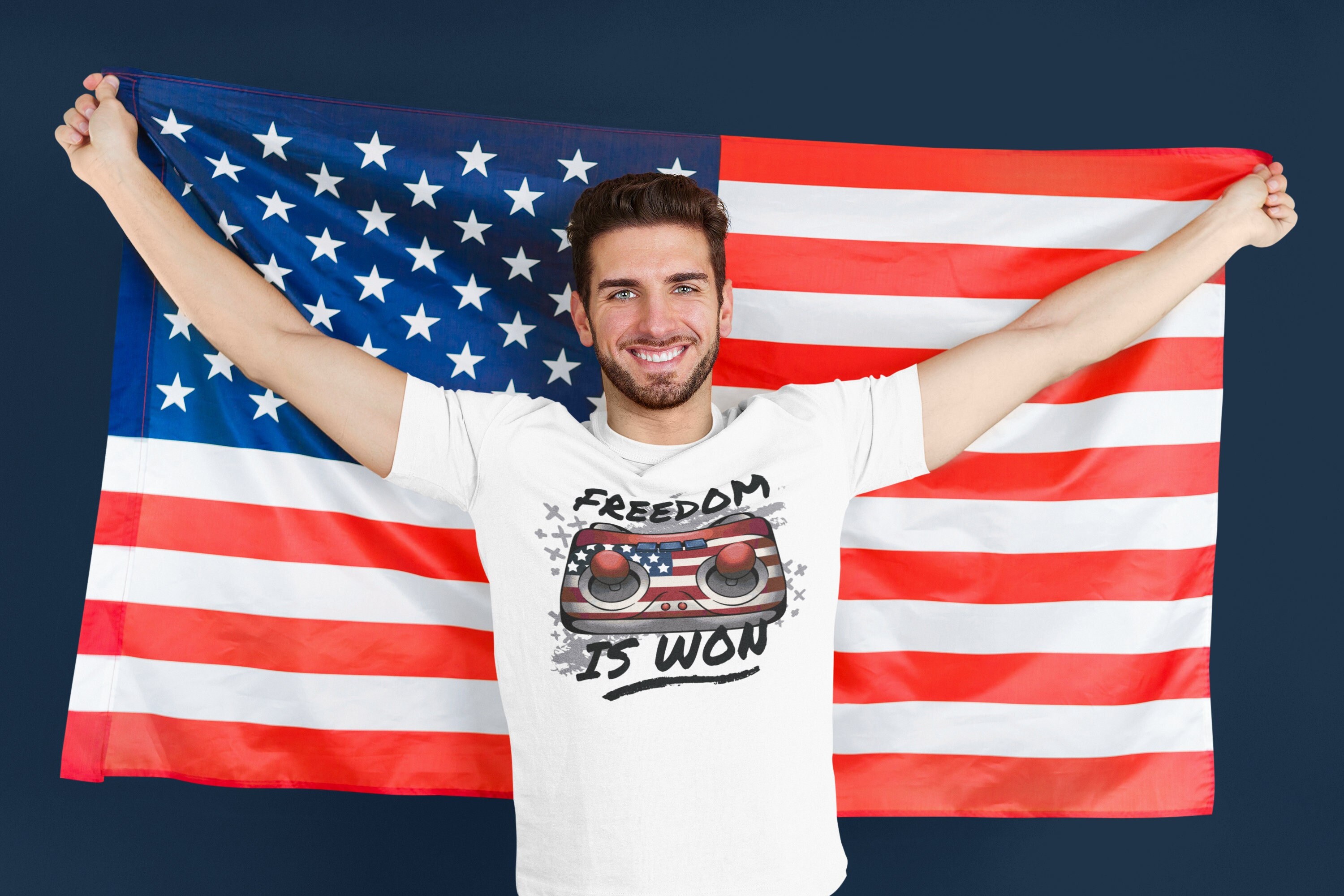 Retro Game Controller American Flag Shirt - Freedom is Won - Men's ...