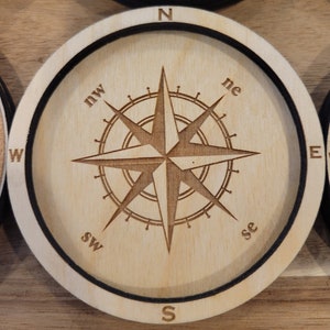 Nautical Compass Coasters - Laser-engraved Baltic Birch Drink Coaster ...