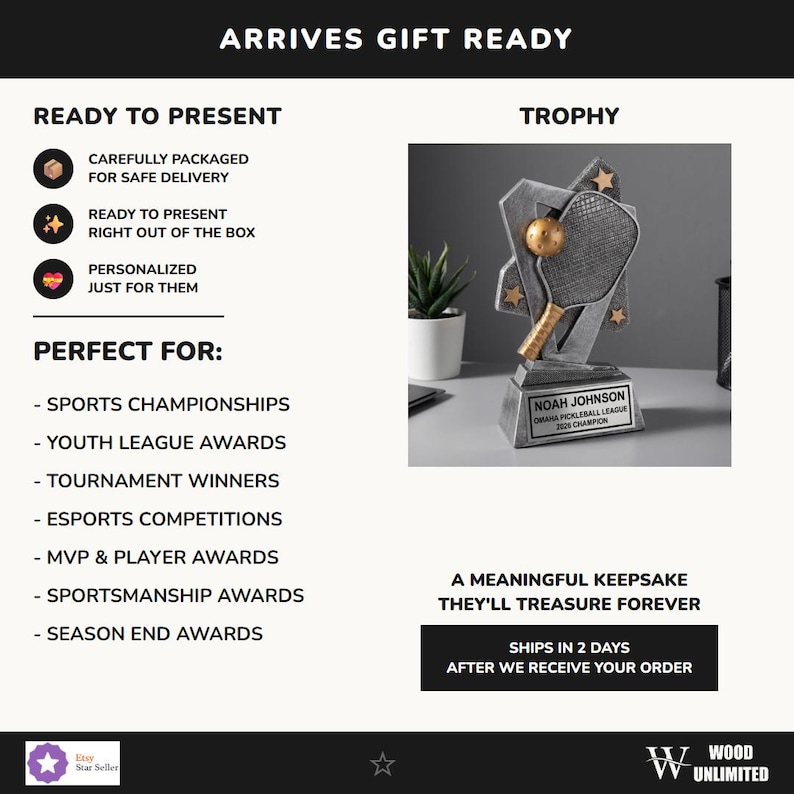 Personalized Pickleball Trophy - 2026 Champion - Engraved Name Plate ...