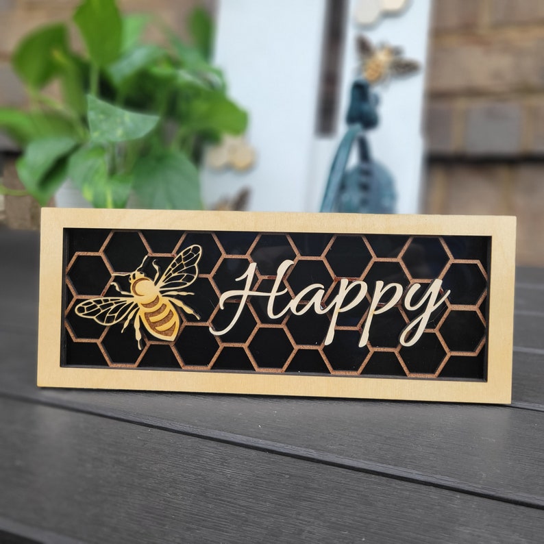 Bee Happy Honeycomb and Bee Wall/desk Decoration Plaque, Bee and ...