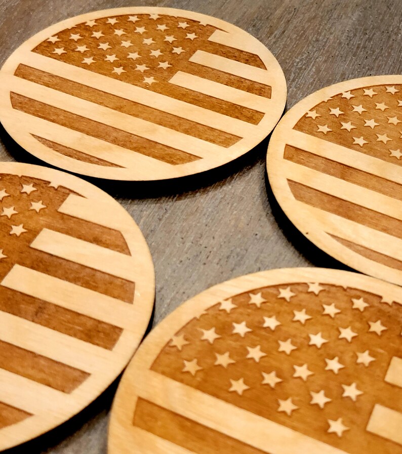 American Flag Coasters Digital File Bundle for Laser Cutters, Glowforge ...