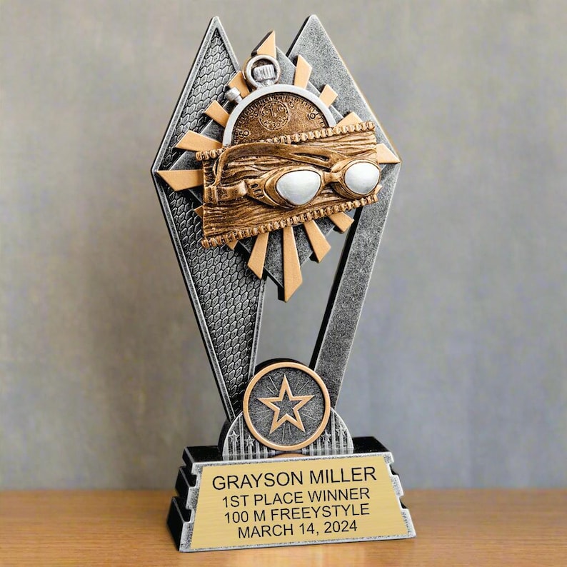 Personalized Swimming Trophy, Swimming Award, Custom Swimming Sun Ray ...