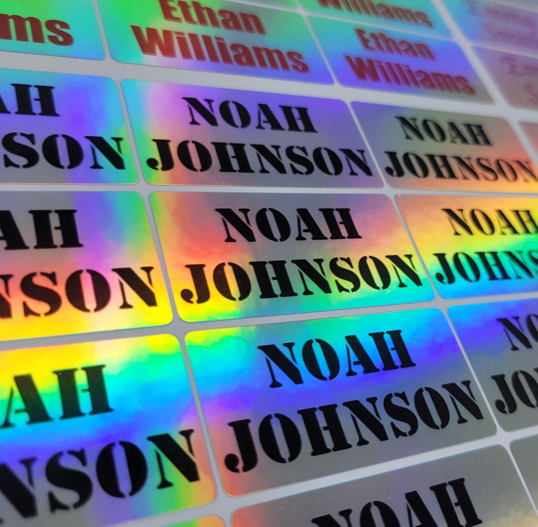 Personalized Holographic Name Stickers, Large Sized Waterproof Name ...