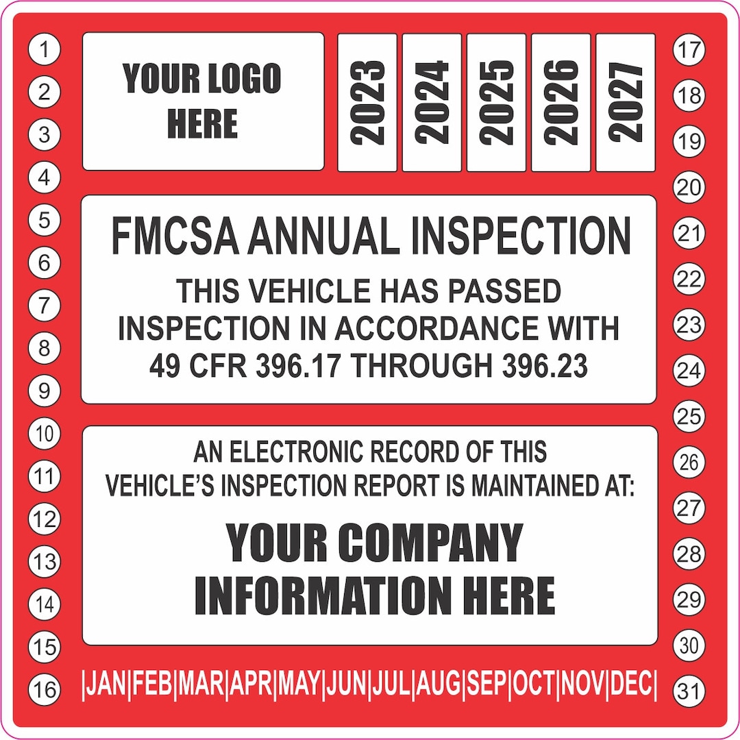 FHWA or FMCSA Inspection Labels for Annual Truck Inspections - Etsy
