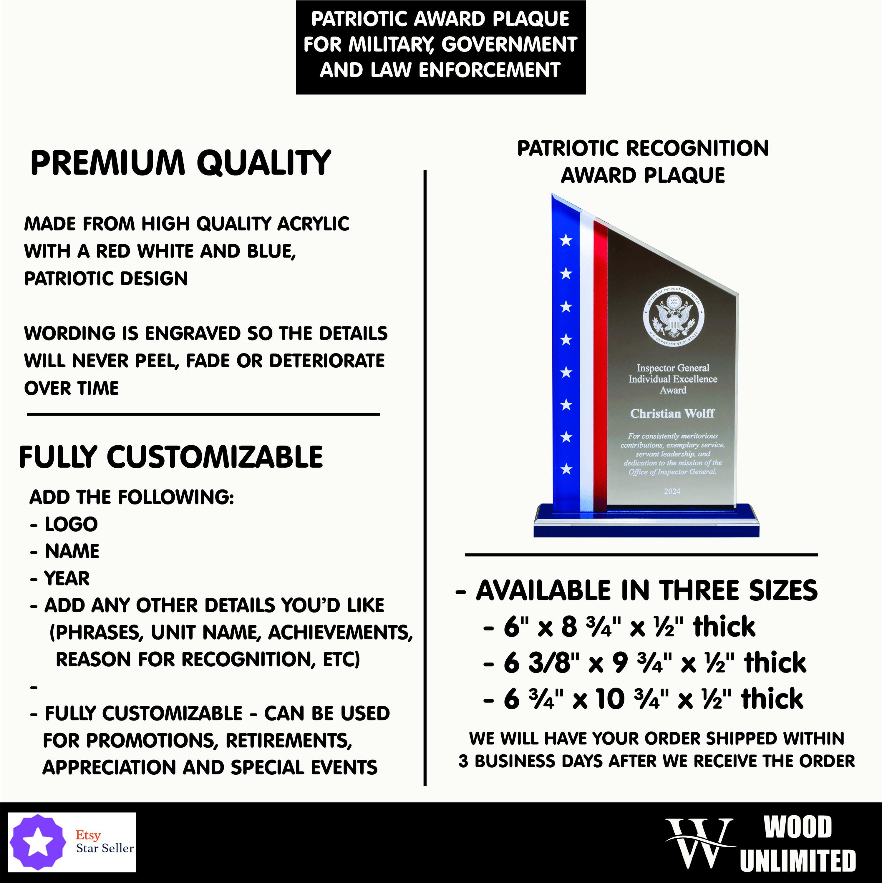 Personalized Award Plaque for Military, Law Enforcement and Government ...