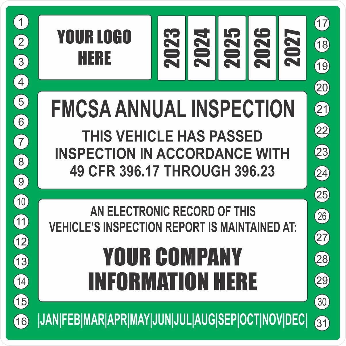 FHWA or FMCSA Inspection Labels for Annual Truck Inspections, Yearly ...