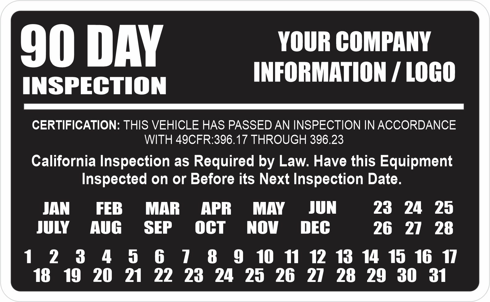 90 Day Inspection Labels for BIT / DOT Inspection, Truck Inspection ...