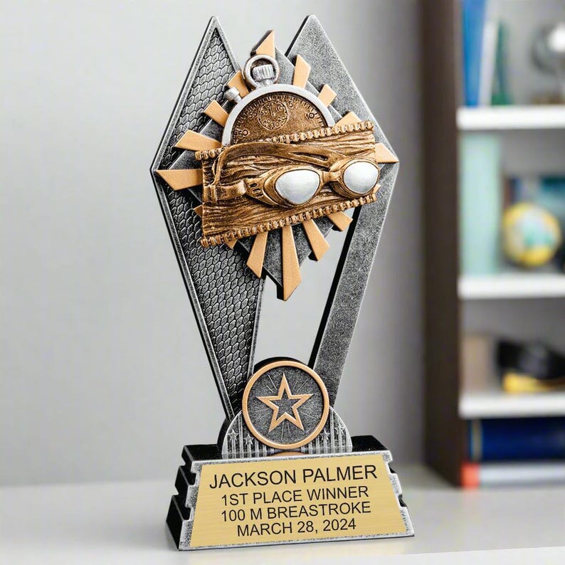 Personalized Swimming Trophy, Swimming Award, Custom Swimming Sun Ray ...
