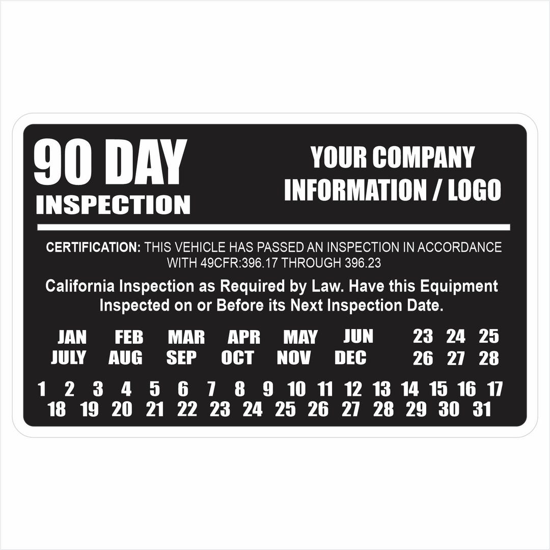 90 Day Inspection Labels for BIT / DOT Inspection, Truck Inspection ...