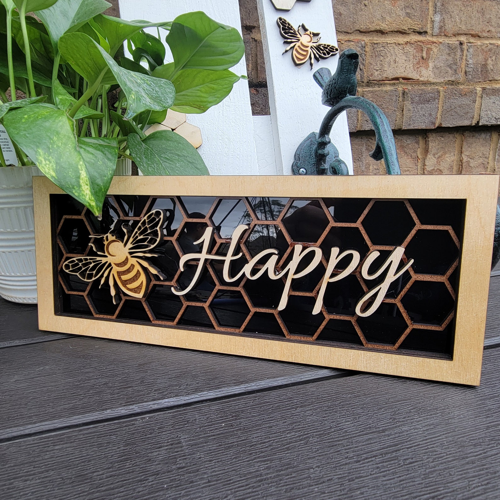 Bee Happy Honeycomb and Bee Wall/desk Decoration Plaque, Bee and ...