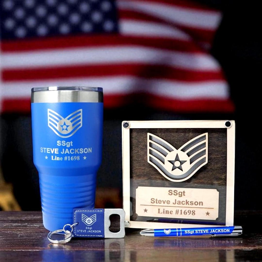 Air Force Promotion Gift Set, Plaque, Tumbler, OTS Gift Box, Military ...