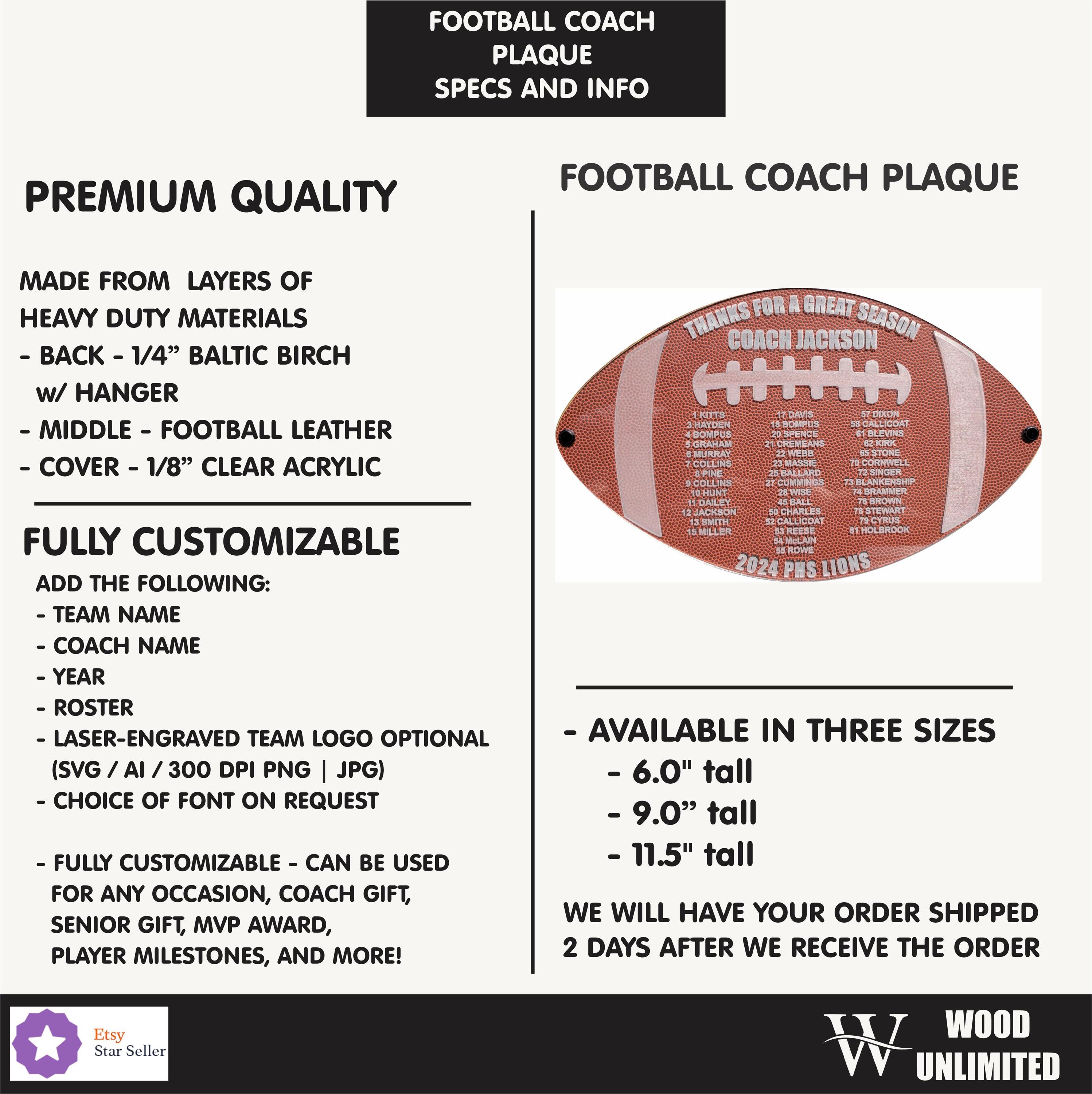 Football Coach Plaque - Personalized Football Coach Appreciation Gift ...