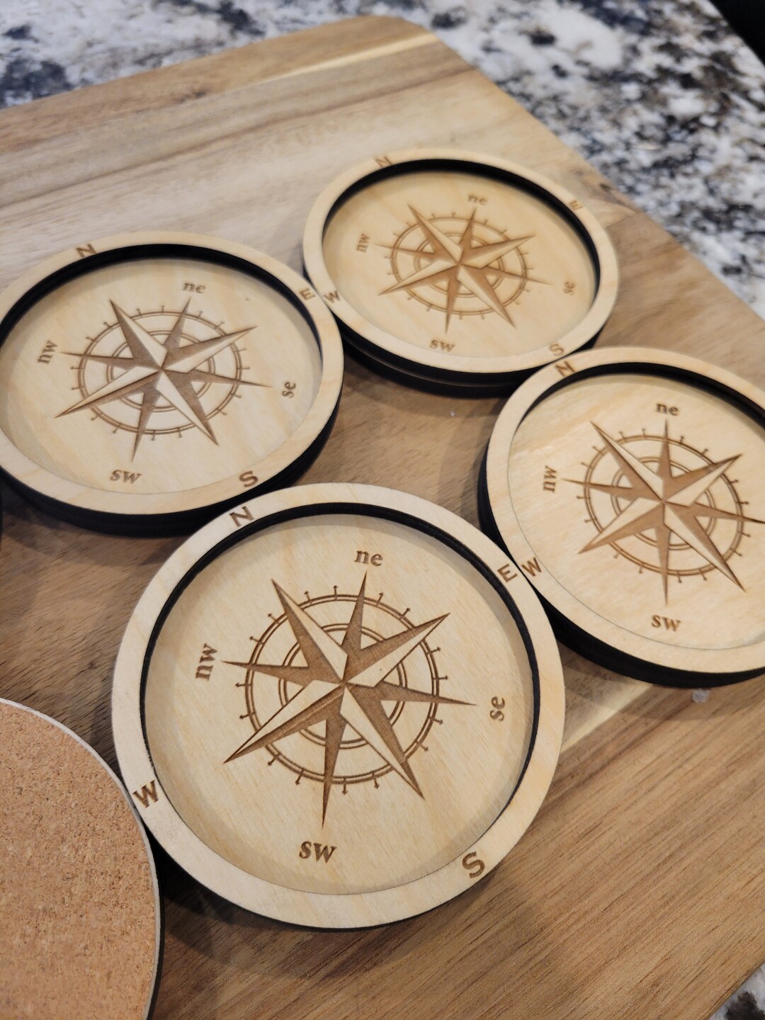 Nautical Compass Coasters - Laser-engraved Baltic Birch Drink Coaster ...