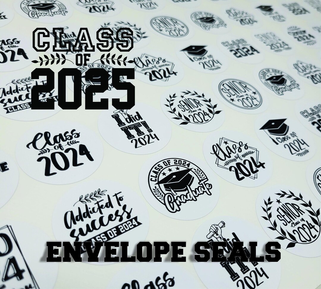Graduation Envelope Seal Labels - 2025 Graduation - White Graduation ...
