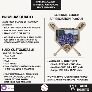 Personalized Photo Plaque for Baseball Coach, Personalized Baseball ...