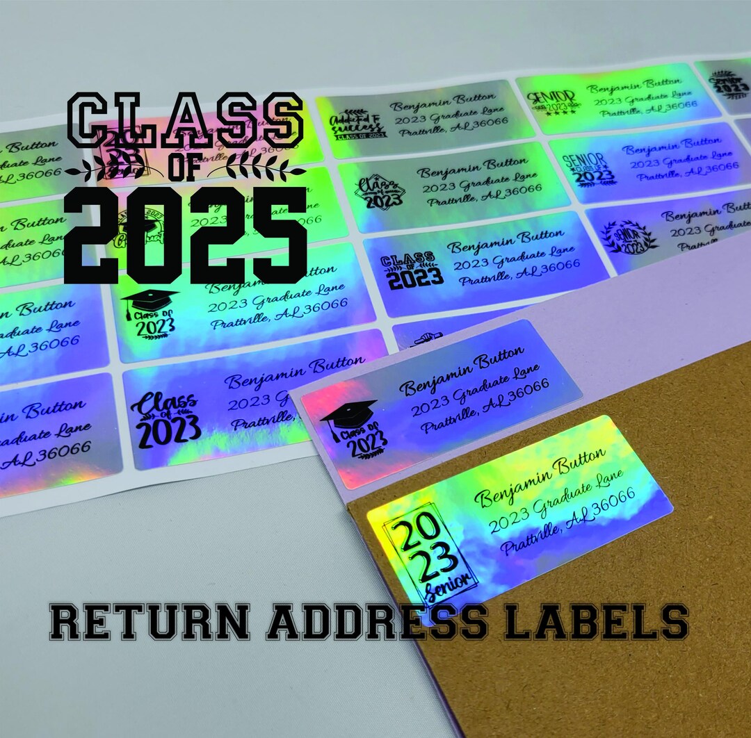 Graduation Return Address Labels 2025 Personalized Holographic Return ...