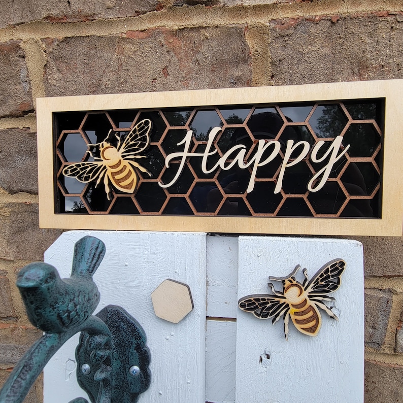 Bee Happy Honeycomb and Bee Wall/desk Decoration Plaque, Bee and ...