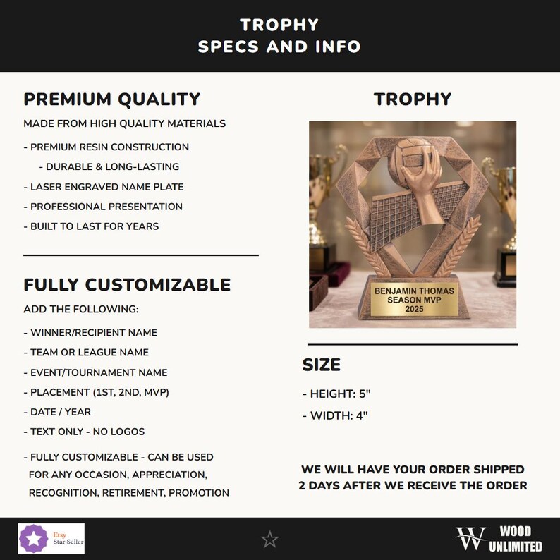 Volleyball Award Trophy | Personalized Gift | Custom Engraved ...