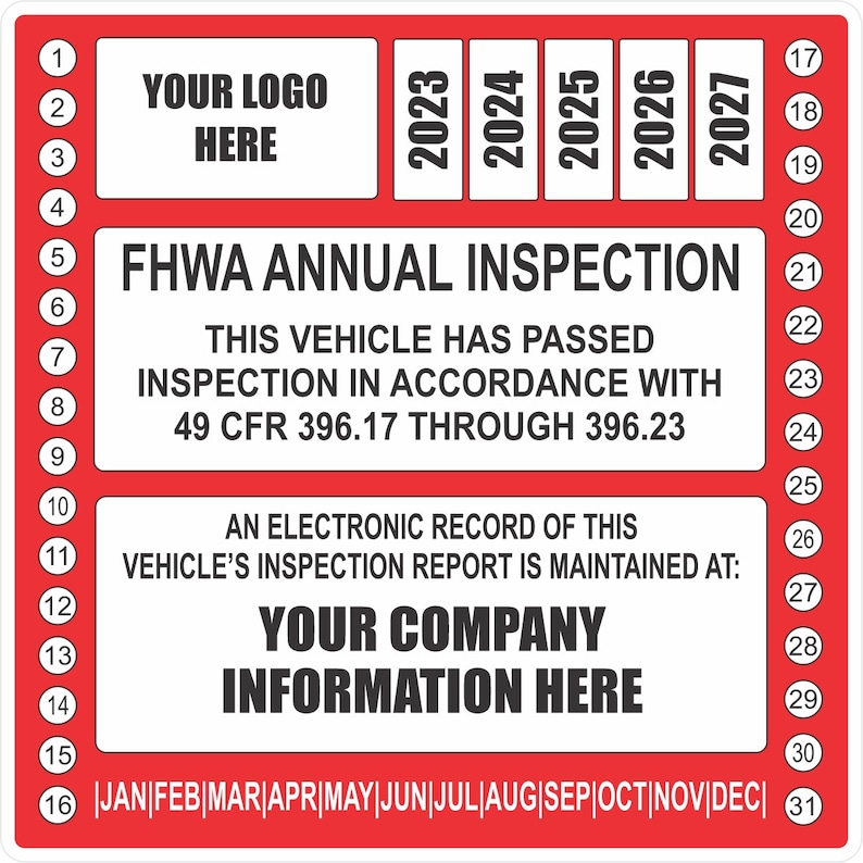 FHWA or FMCSA Inspection Labels for Annual Truck Inspections - Etsy