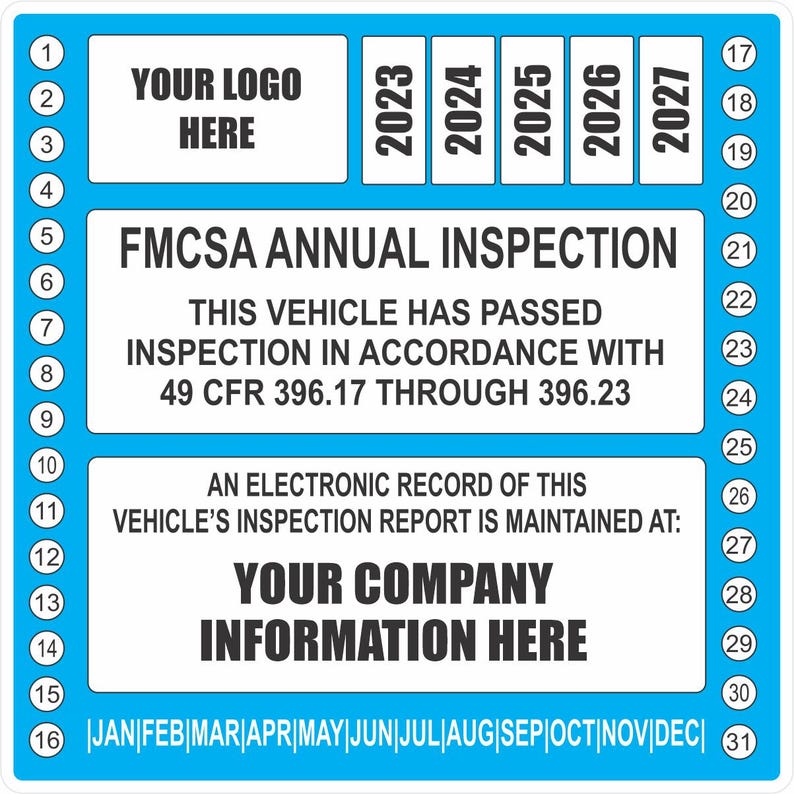FHWA or FMCSA Inspection Labels for Annual Truck Inspections, Yearly ...