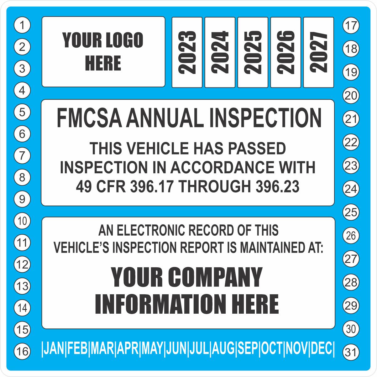 FHWA or FMCSA Inspection Labels for Annual Truck Inspections, Yearly ...