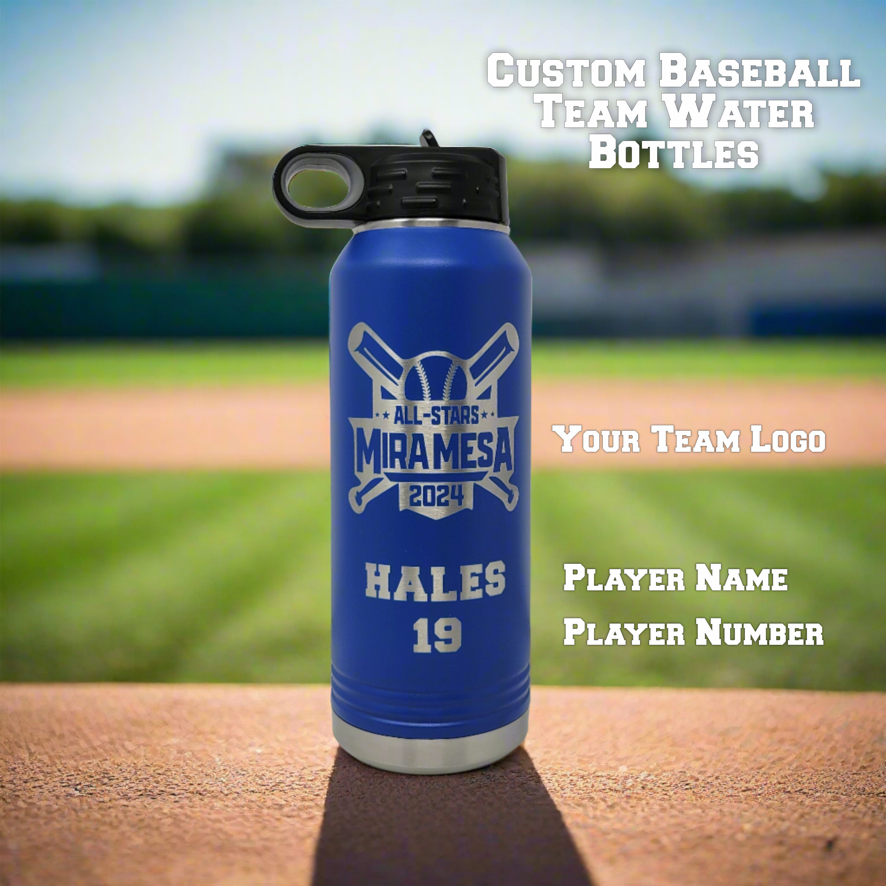 Baseball Team Water Bottles - Your Team Logo - Custom Engraved 32oz ...