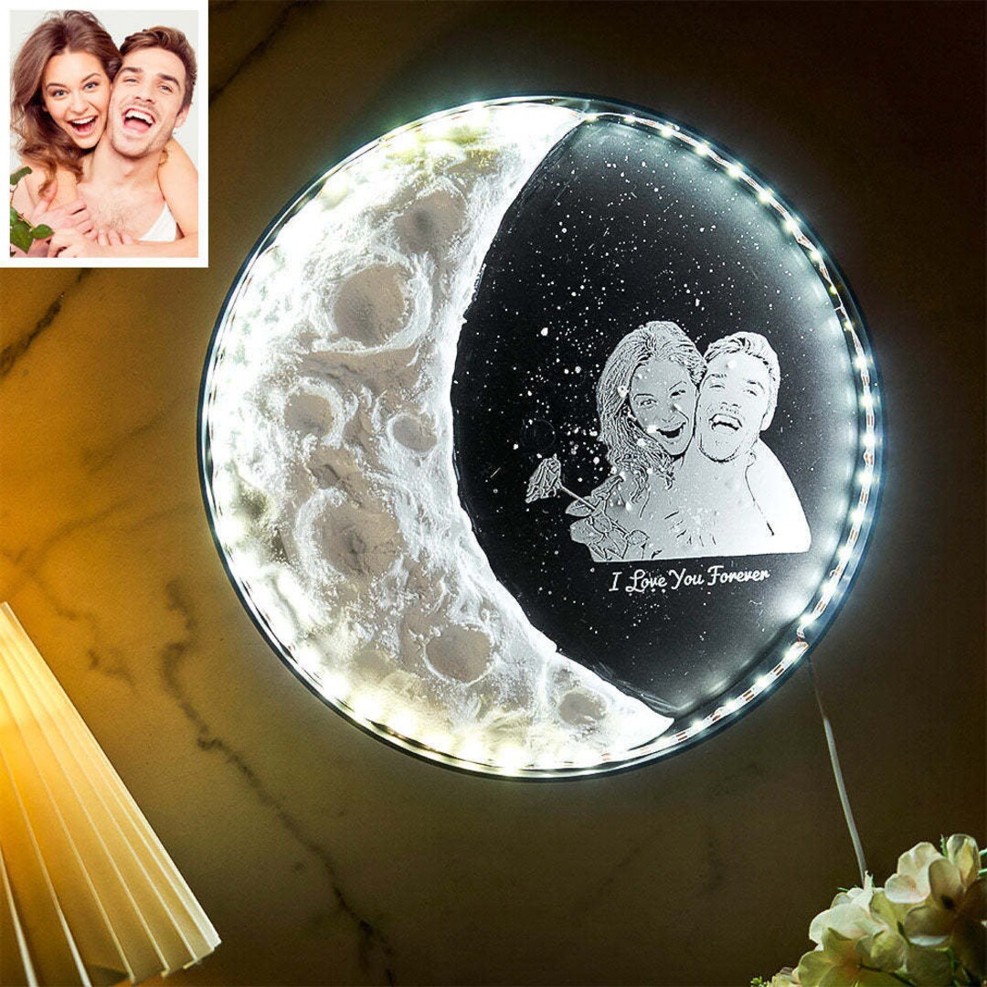 Personalized Photo Moon Lamp With Text DIY Clay Color Paint Night Light ...