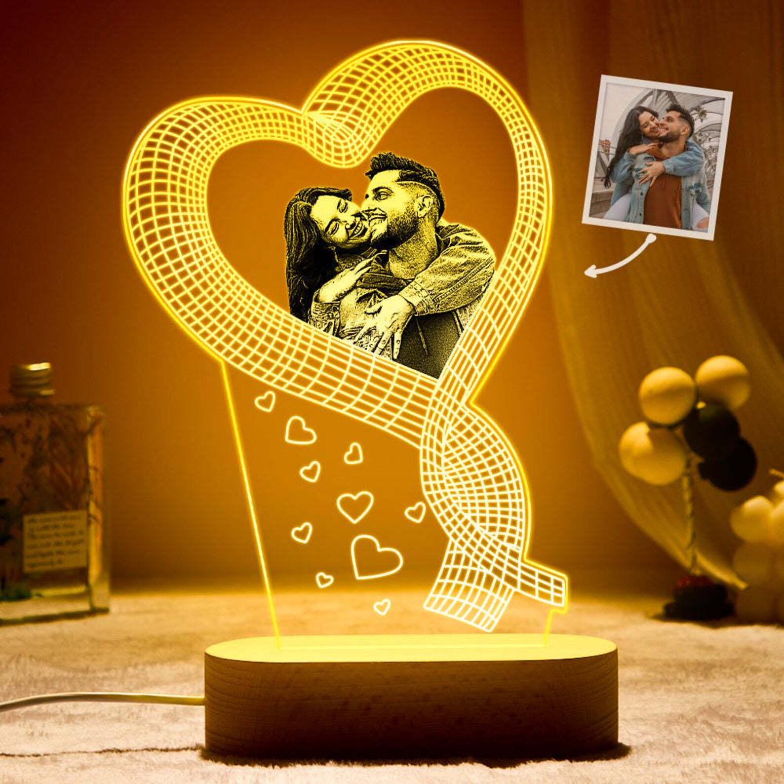 Custom Photo 3D Led Lamp Unique Colorful Night Light Couple Valentine's ...