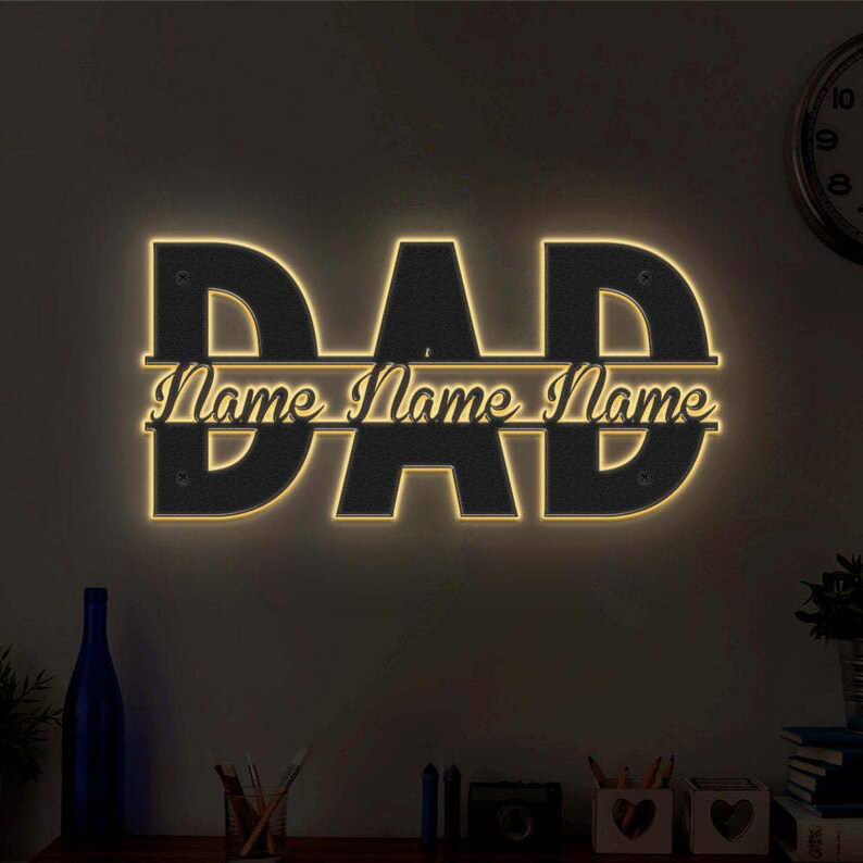 Custom Dad Metal Sign Personalized Name LED Lights Wall Art Decor ...
