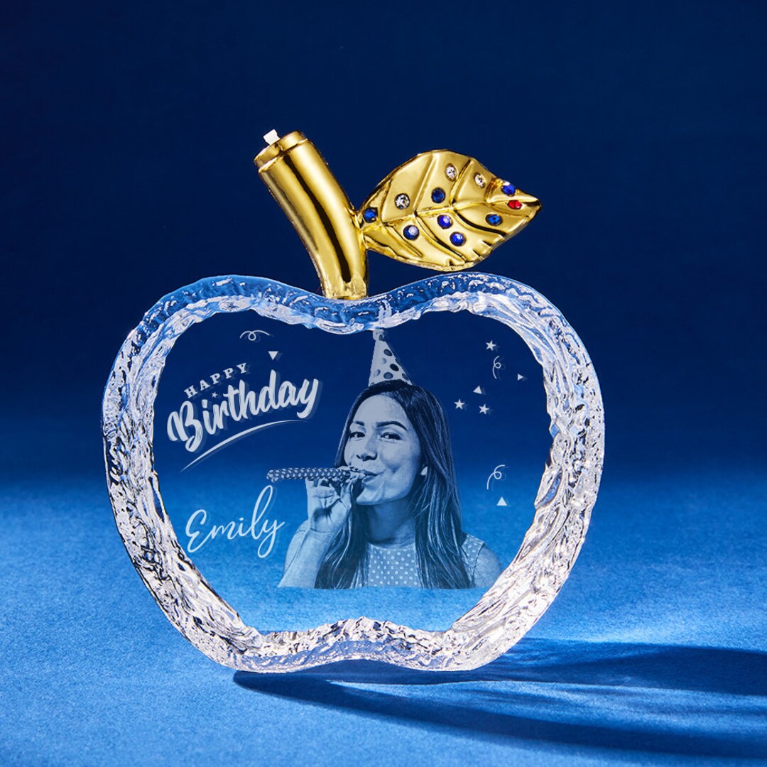 Personalized 2D Engraved Apple Shape Crystal Photo Frame With 7 Color ...