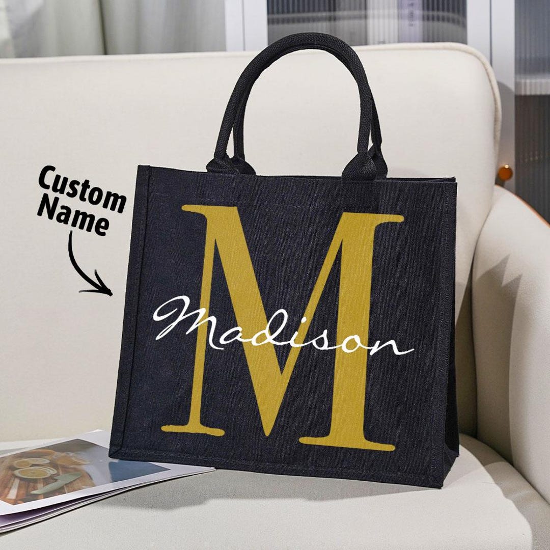 Personalized Black Canvas Bag With Name and Initial Birthday Wedding ...