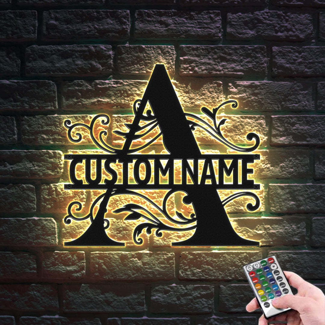 Custom Monogram Name Signs Metal Wall Art LED Lights Home Decor Gift - Etsy