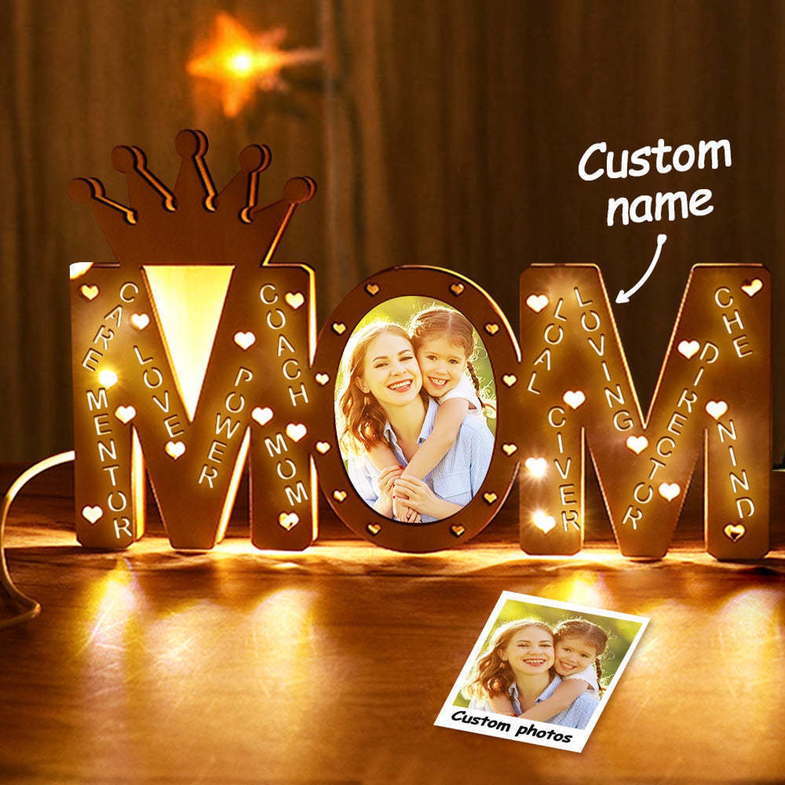 Custom Mom Photo Light Personalized Wood LED Name Lamp Decoration ...