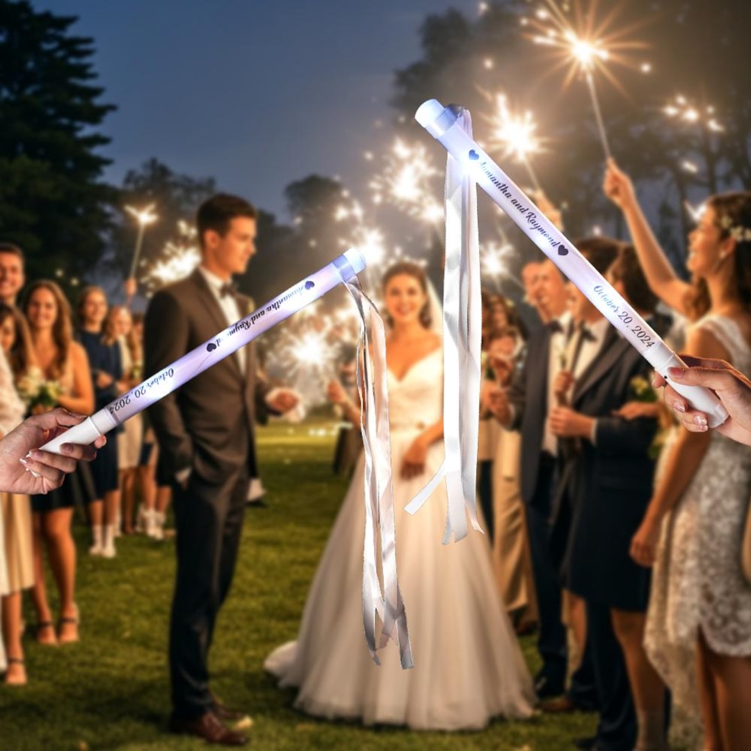 Personalized Light up LED Stick Wedding Wands With Ribbon Lights ...