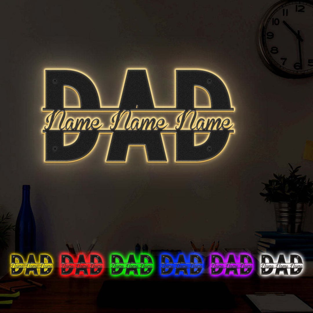Custom Dad Metal Sign Personalized Name LED Lights Wall Art Decor ...
