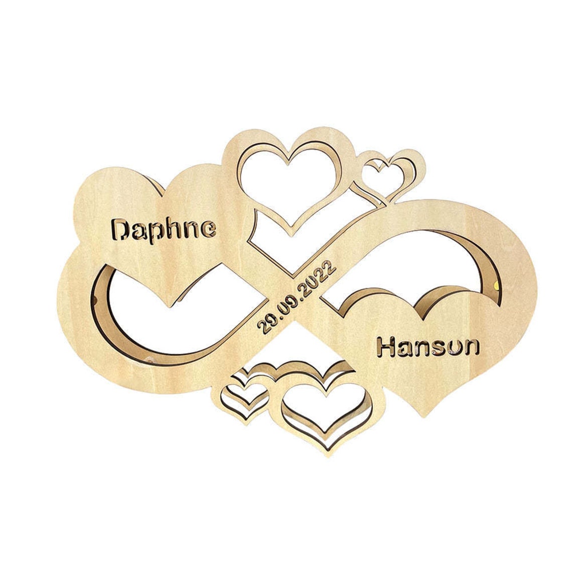 Custom Infinity Heart Lamp Personalized Engraved Name Wooden Night ...