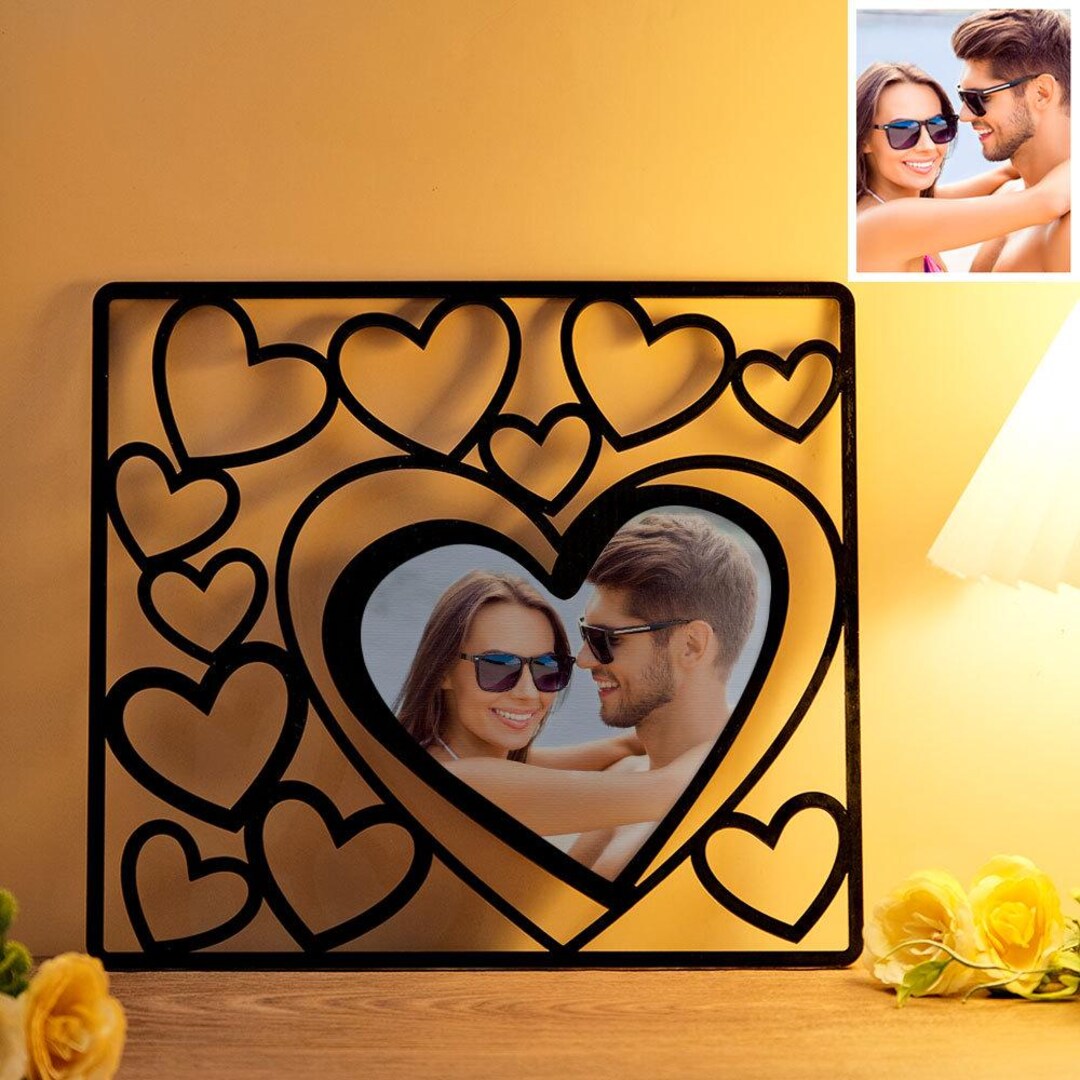 Custom Heart-shaped Photo Frame Wood Acrylic Photo Decor Anniversary ...