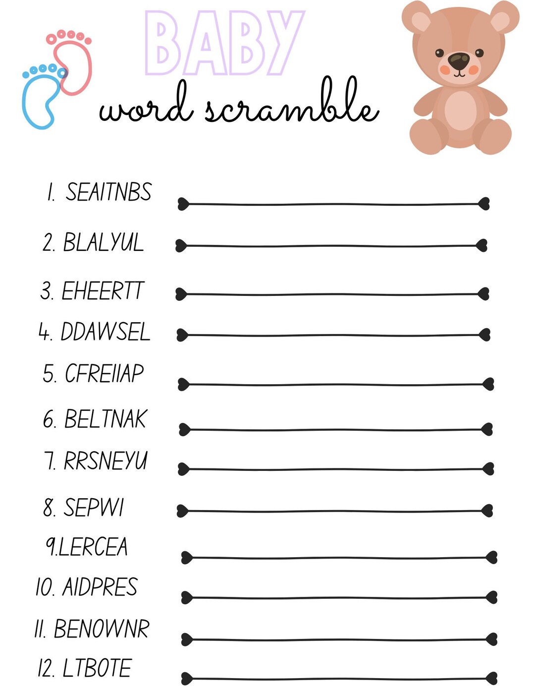Rainbow Baby Shower Word Scramble Game (PDF Pattern) - Etsy