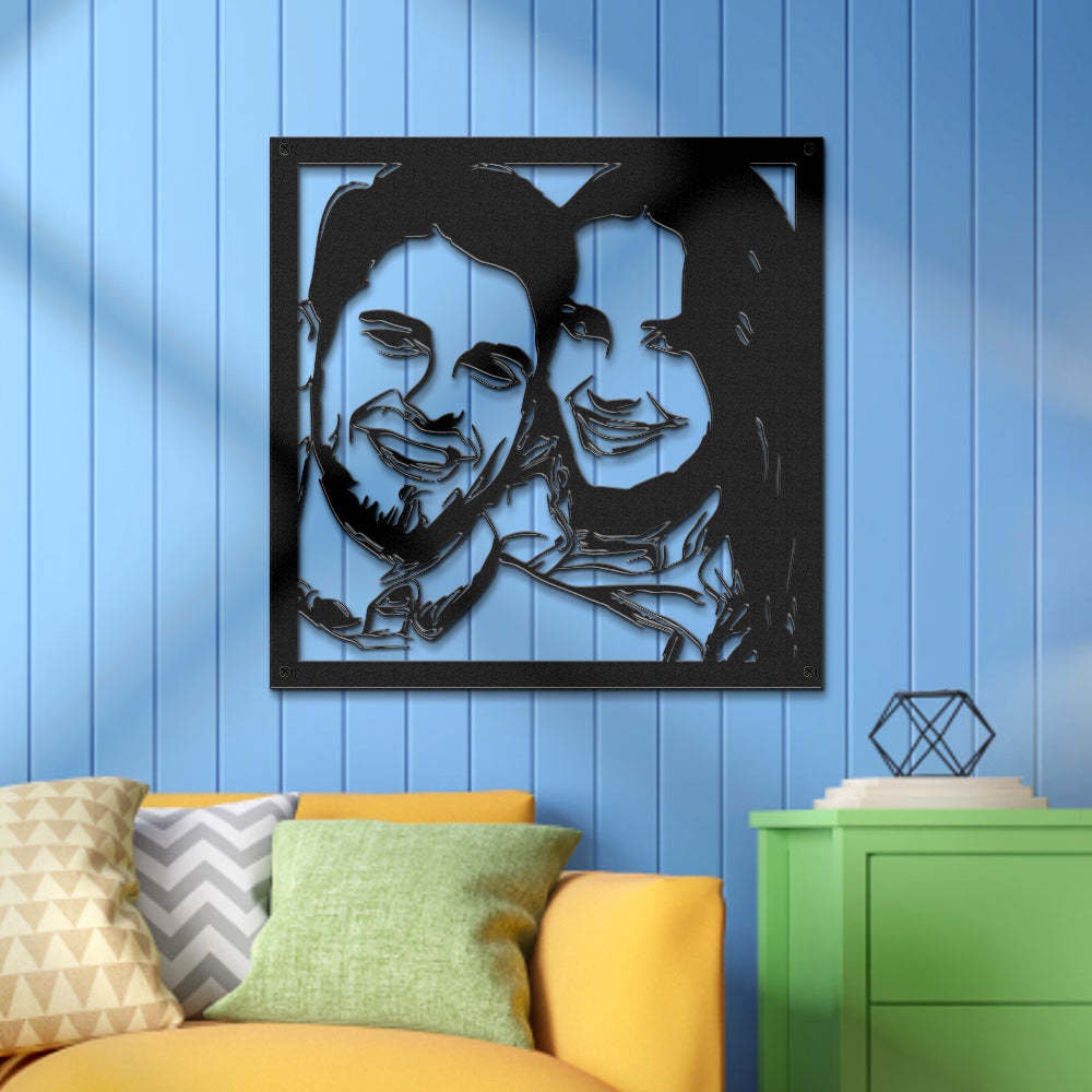 Custom Portrait Metal Wall Art Personalized Couple Photo LED Lights ...