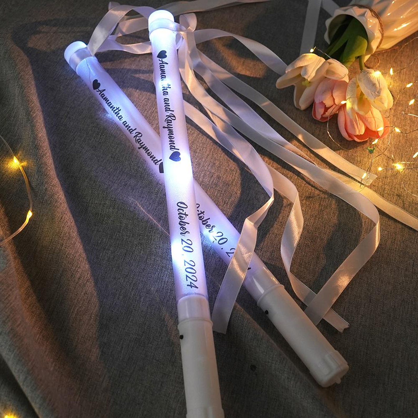 Personalized Light up LED Stick Wedding Wands With Ribbon Lights ...