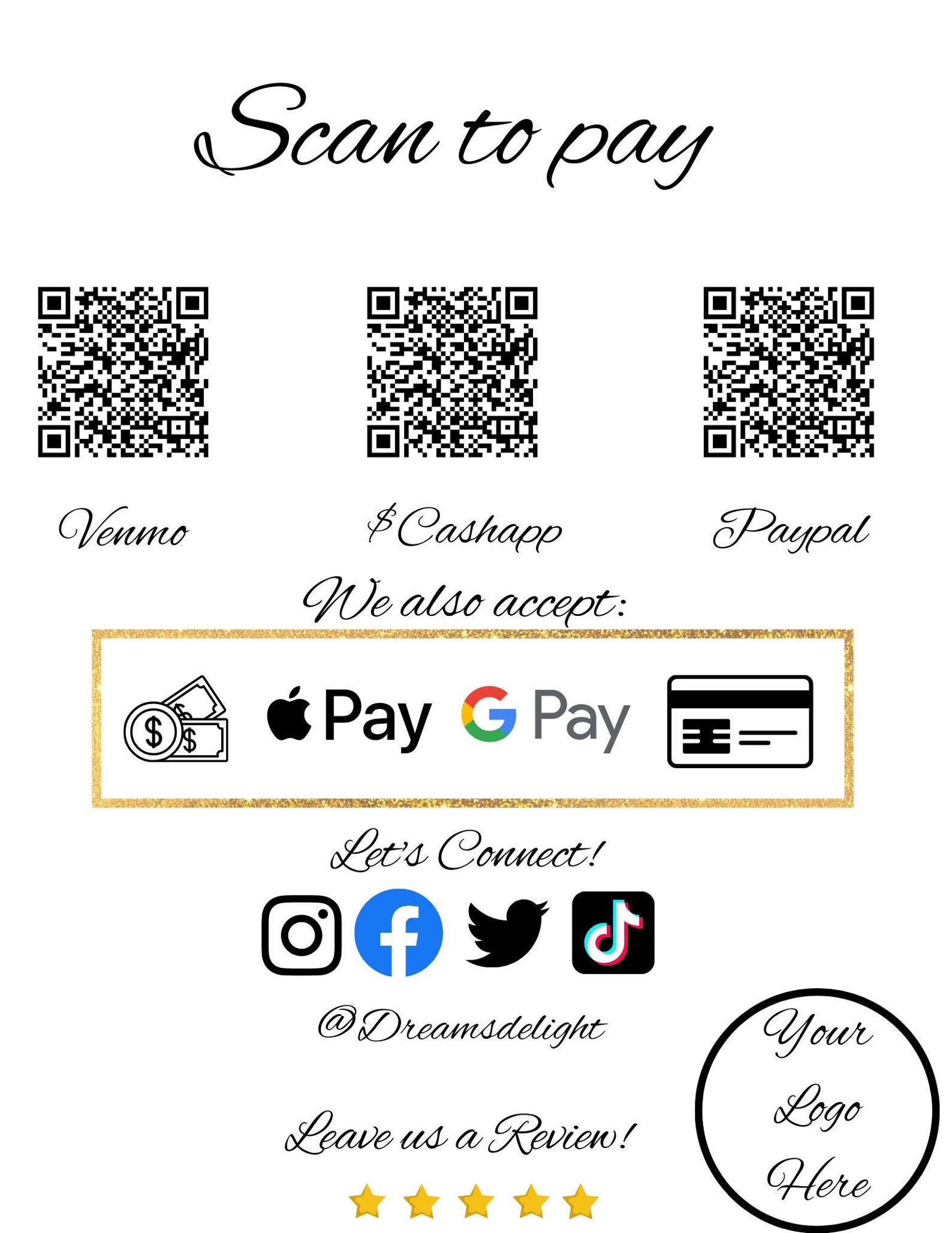 Scan to Pay Template, Scan to Pay Sign, Scan to Pay Venmo Cashapp, Scan ...